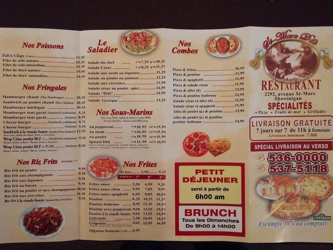 Menu at Restaurant St-Marc Déli, Shawinigan