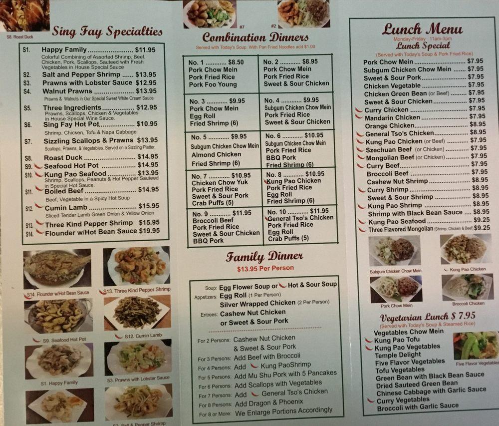 Menu at Sing Fay Restaurant, Monmouth
