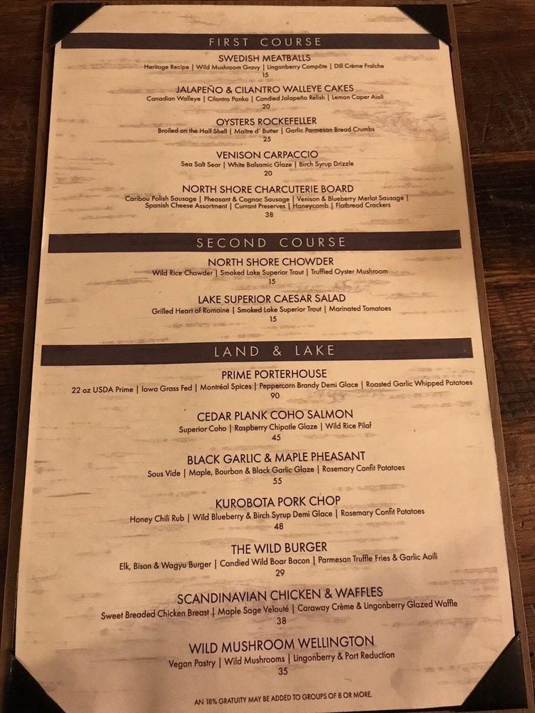 Menu at The Strand Waterfront Dining & Wine Bar, Lutsen