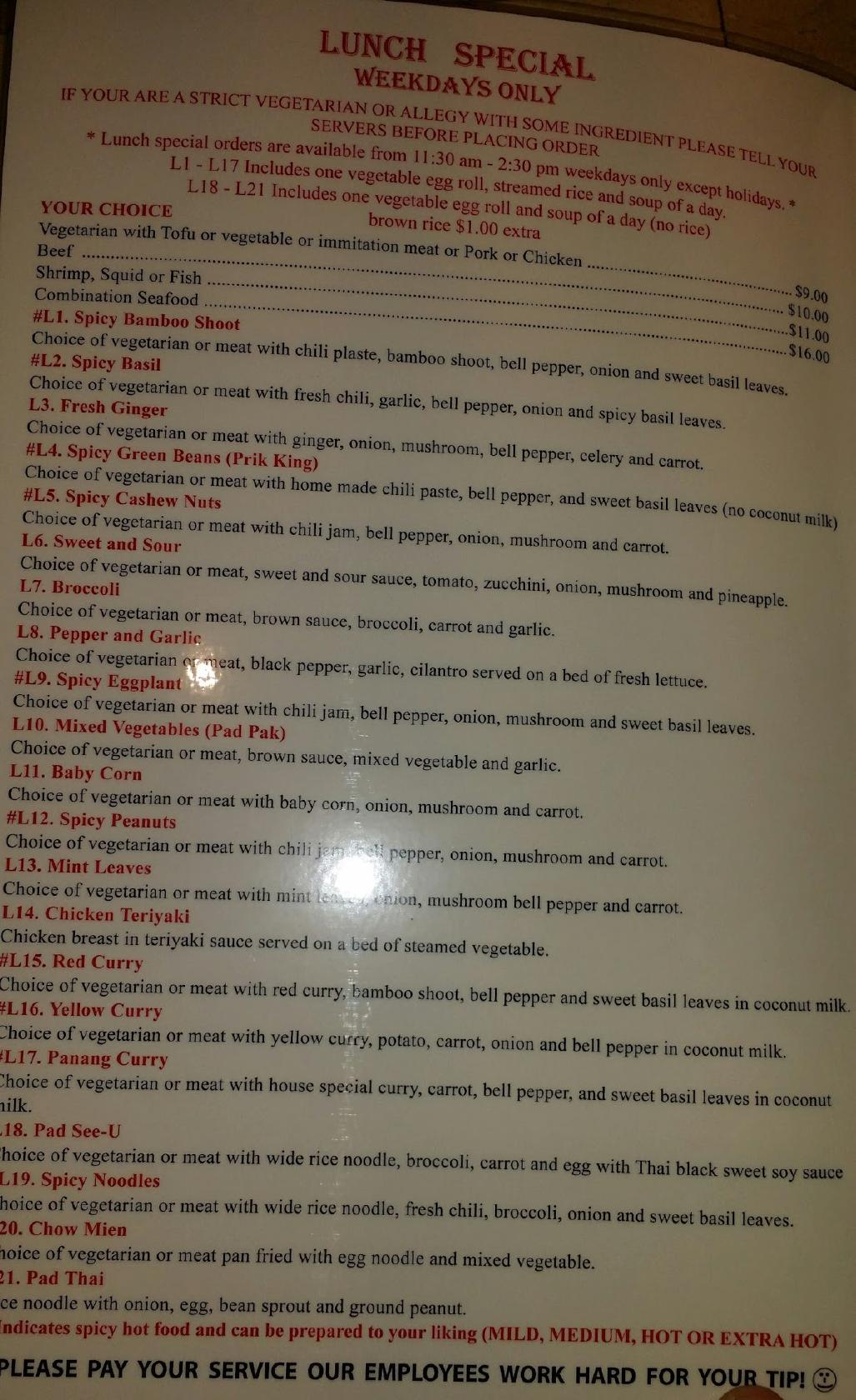 Menu at Blue Elephant Thai Cuisine restaurant, Port Hueneme