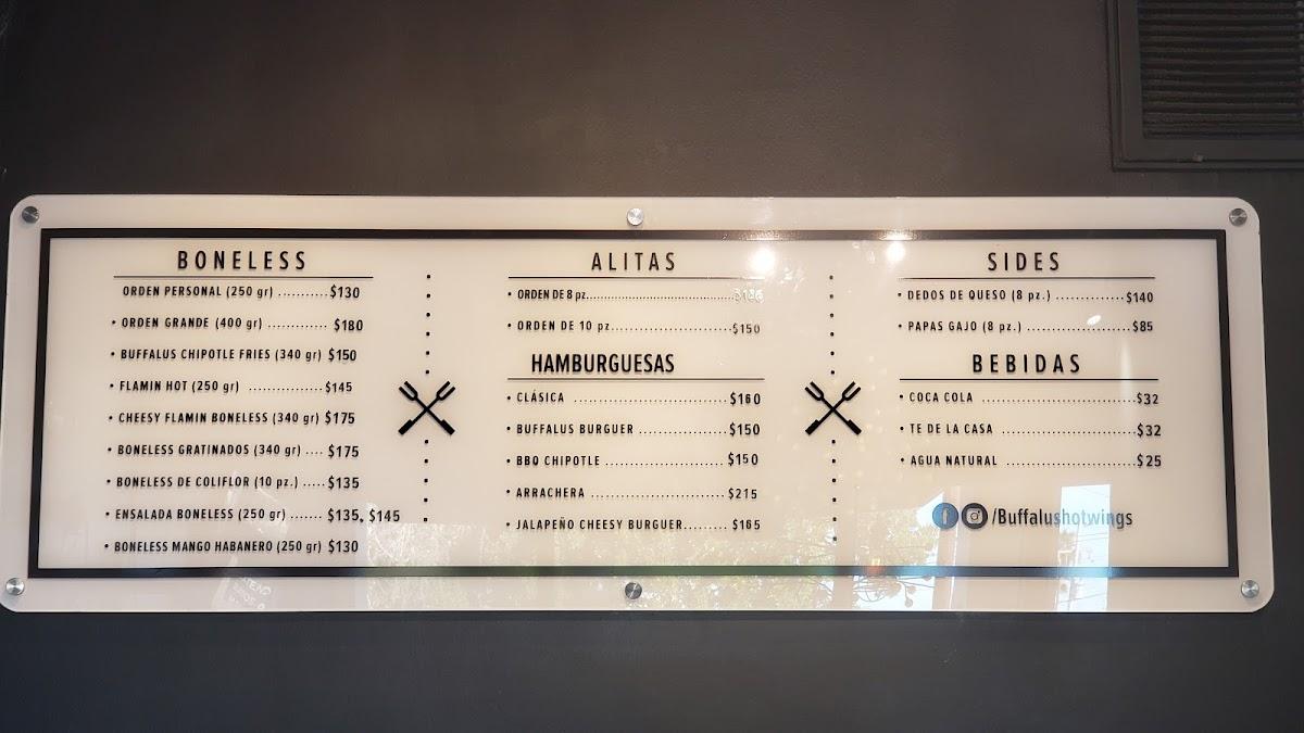 Menu at Buffalus restaurant, Mexicali, Av. Fernando Montes de Oca 1100