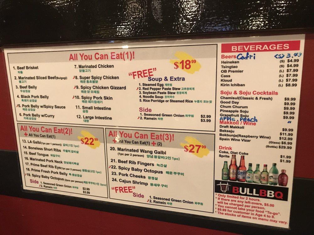 Menu at Bull BBQ, Gardena