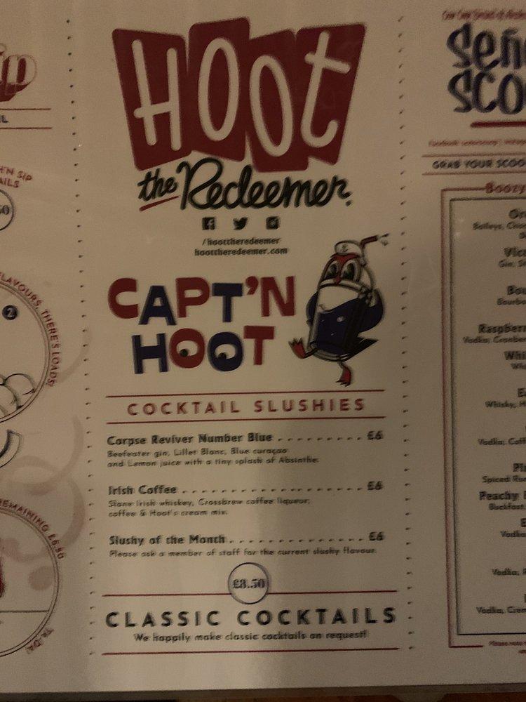 Menu at Hoot The Redeemer pub & bar, Edinburgh