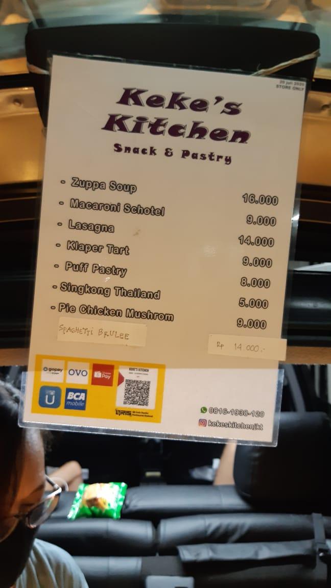 Menu at Keke's Kitchen Snack & Pastry restaurant, South Jakarta