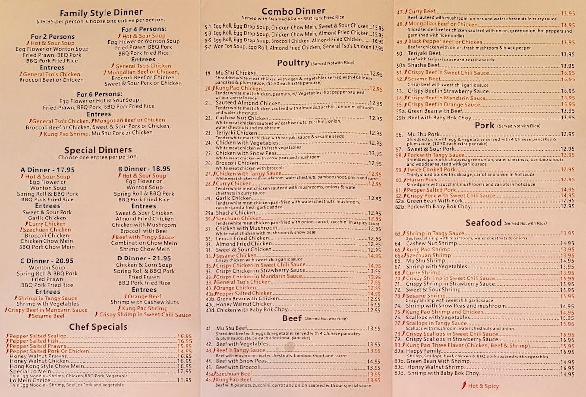 Ming Garden Bailey Menu