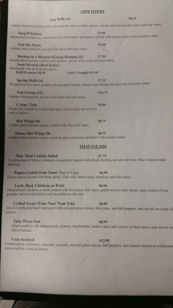 Menu at New Thai Cuisine restaurant, Merced, 909 W 16th St