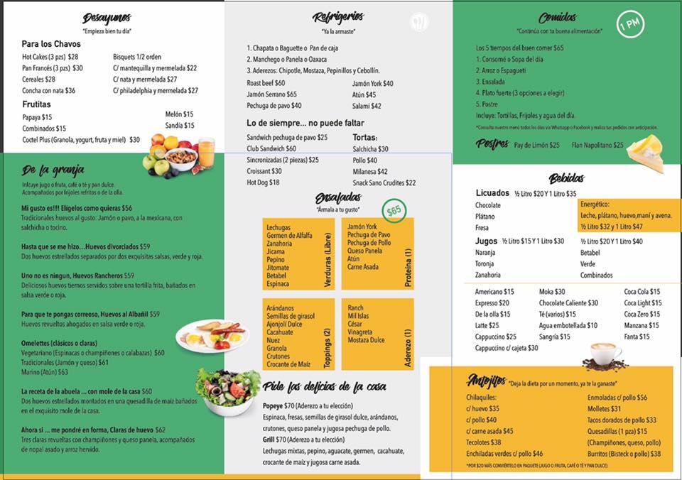 Carta del restaurante Nina’s, Ciudad del México
