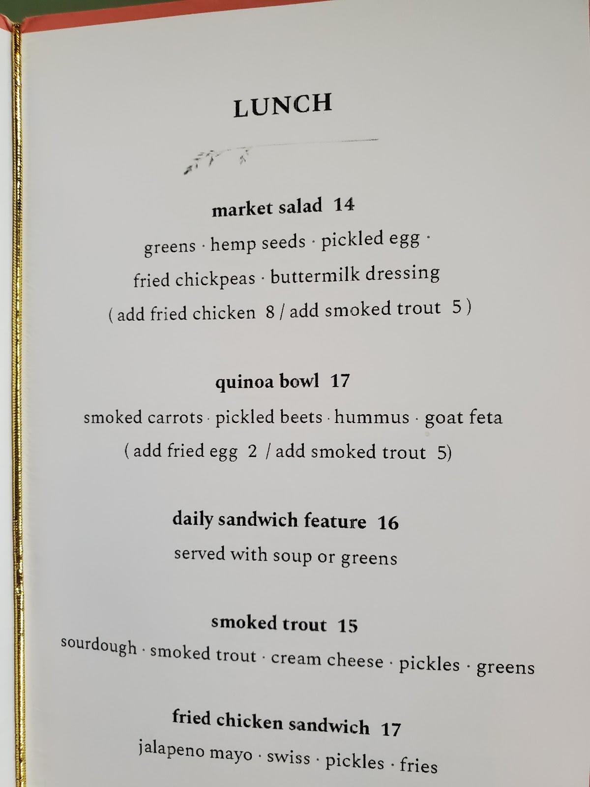Menu at Odla restaurant, Saskatoon