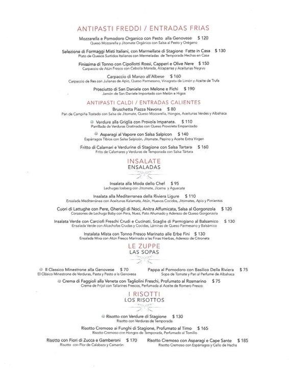 Menu at Piazza Navona Ristorante restaurant, Mexico City, Juan Vázquez ...