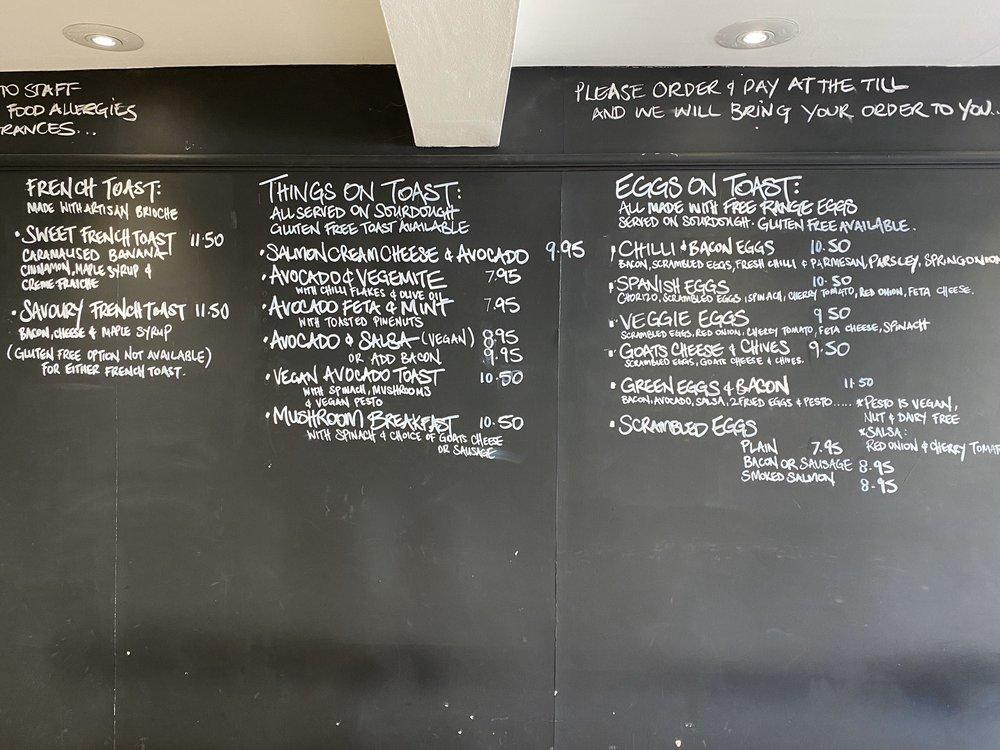 Menu at Pimlico Fresh cafe, London, 86-87 Wilton Rd