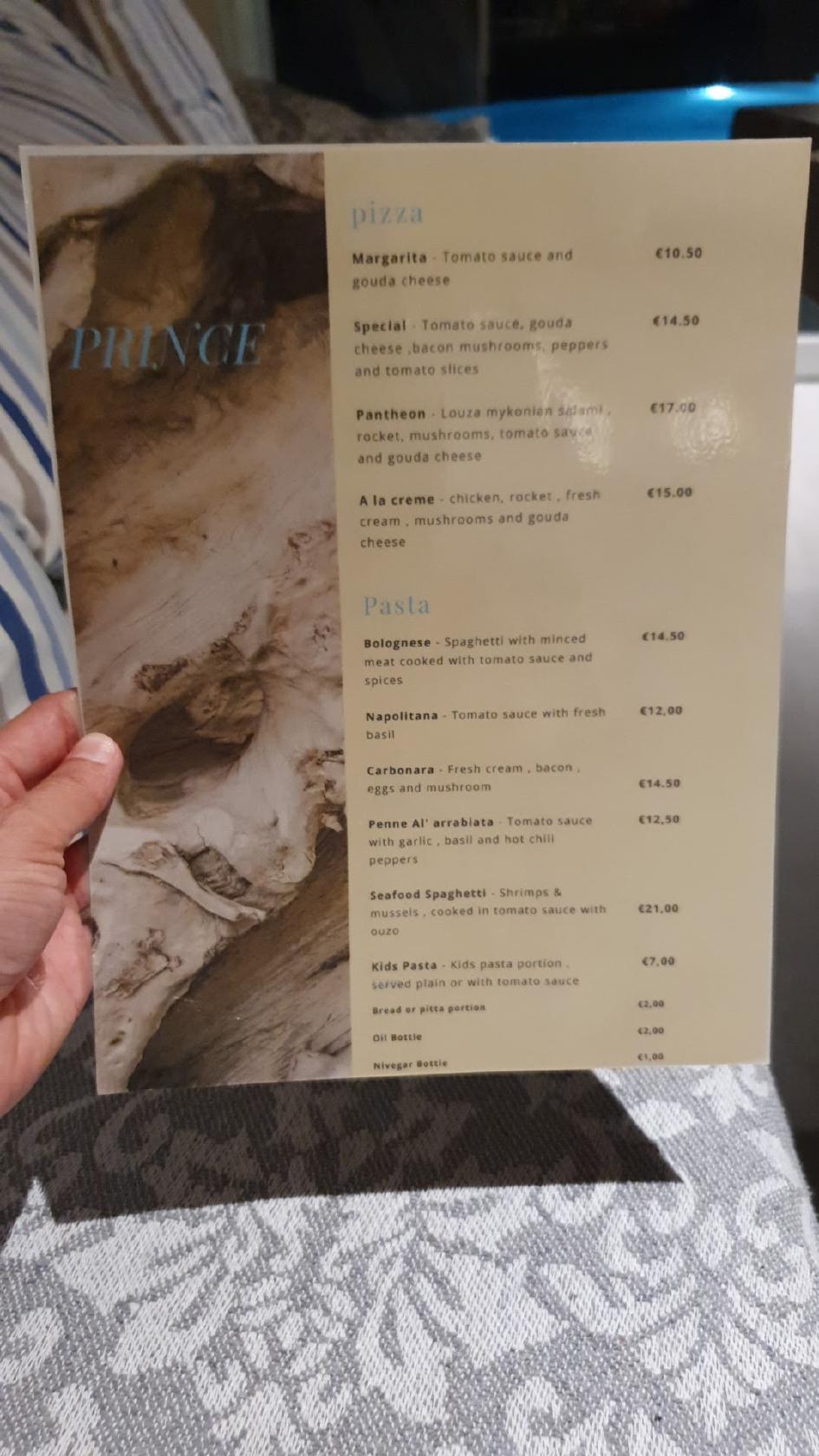 Menu at Prince Bar - Restaurant, Ano Mera