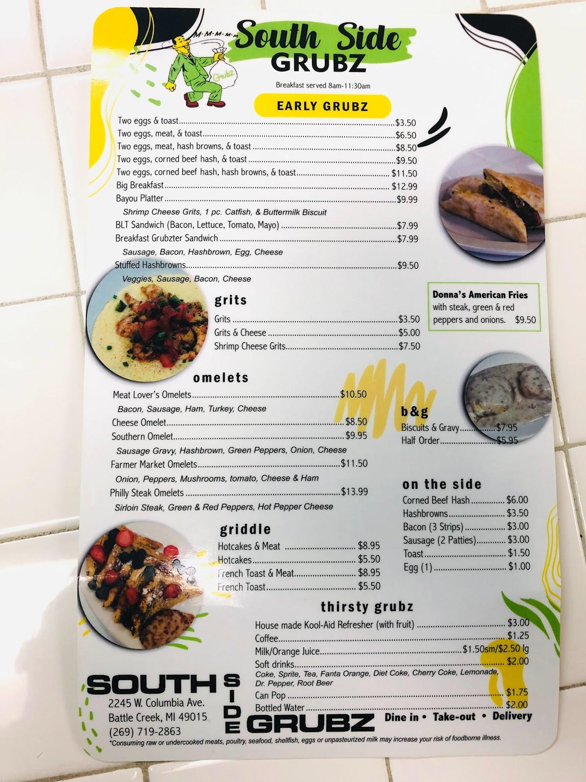 Menu at South Side Grubz Soul Kitchen fast food, Battle Creek