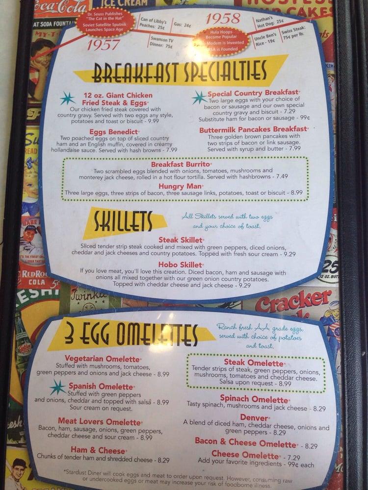 Menu at Stardust Diner cafe, Vancouver