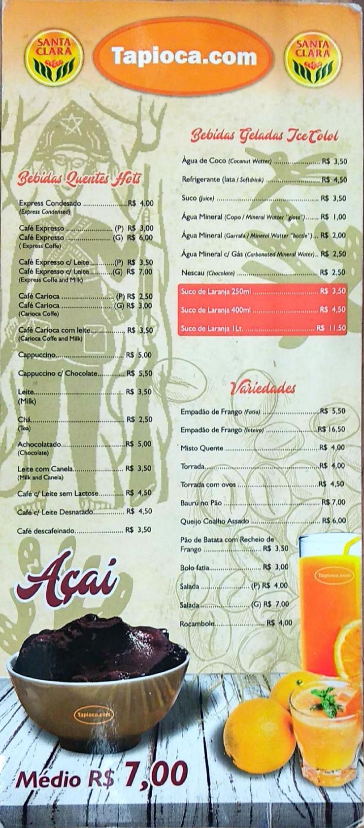 Menu at Tapioca.com cafe, Natal