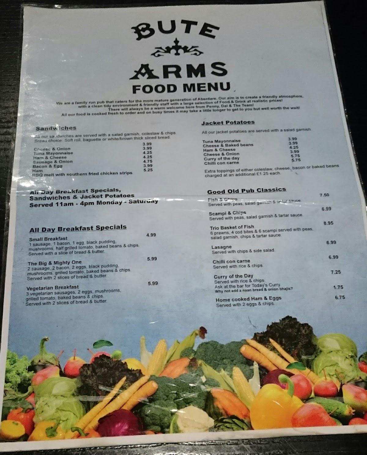 Menu at The Bute Arms pub & bar, Aberdare