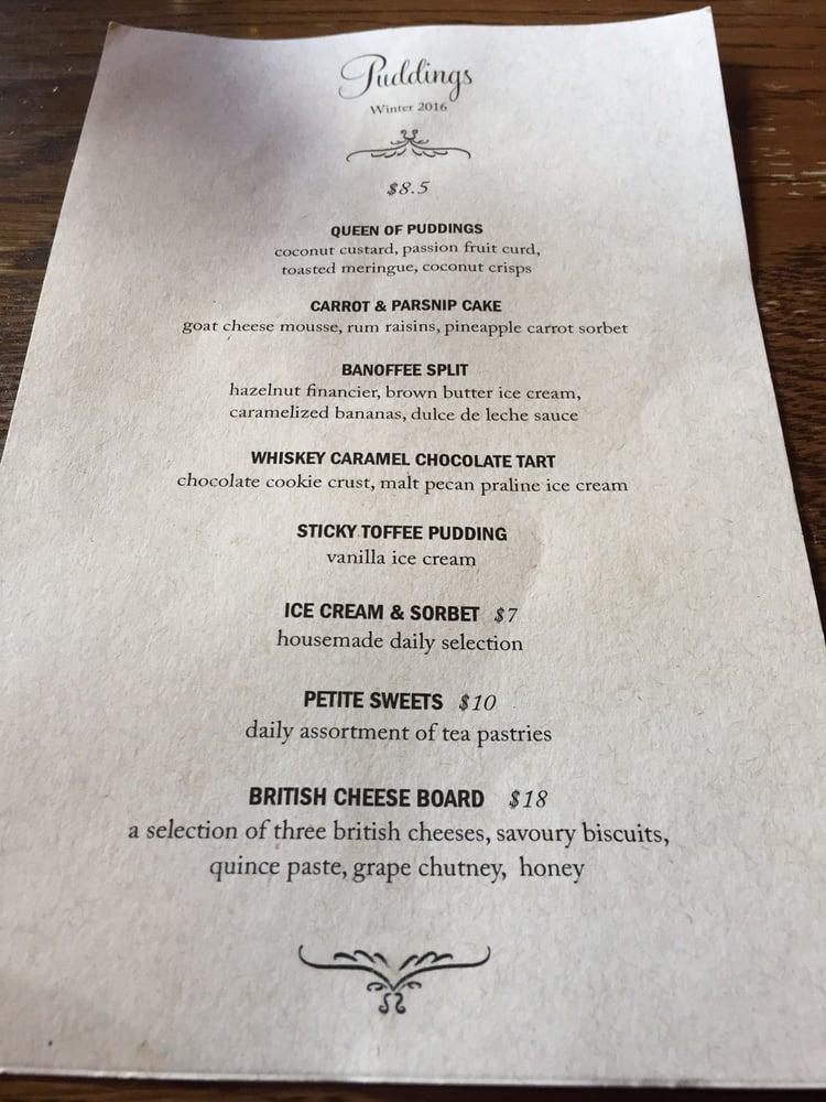 Menu at The Dandelion restaurant, Philadelphia
