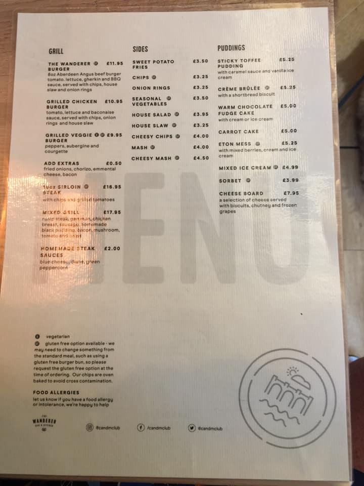 Menu at The Wanderer Bar & Kitchen, Knaresborough