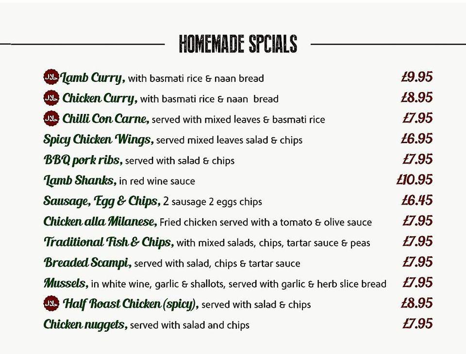 Menu at Cafe Italia, Coventry