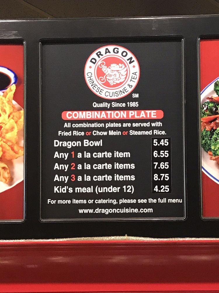 Menu at Dragon Chinese Cuisine restaurant, San Diego