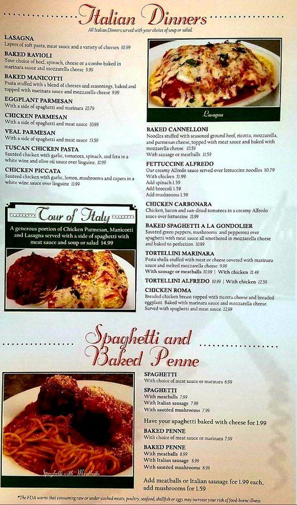 Menu at Gondolier Italian Restaurant, Clinton