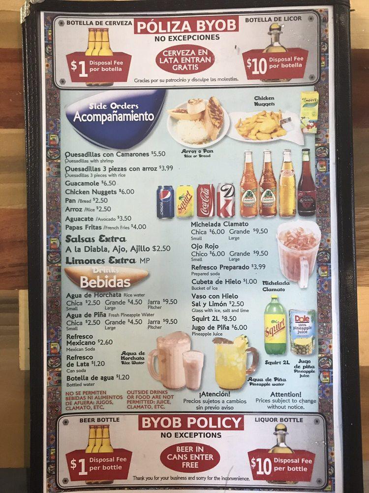 Menu at Mariscos El Kora restaurant, Chicago, S Archer Ave