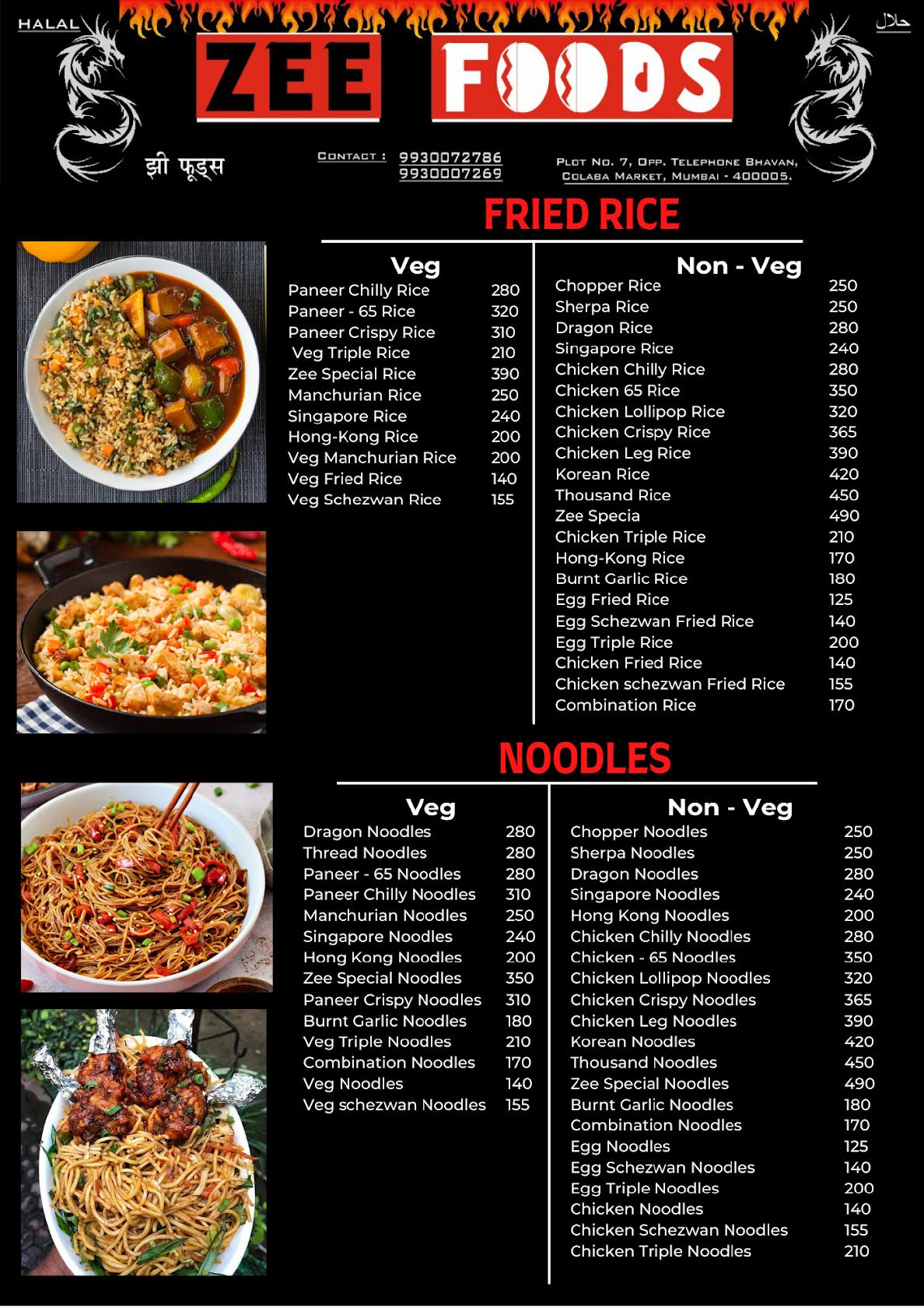 Menu at Zee Foods, Mumbai