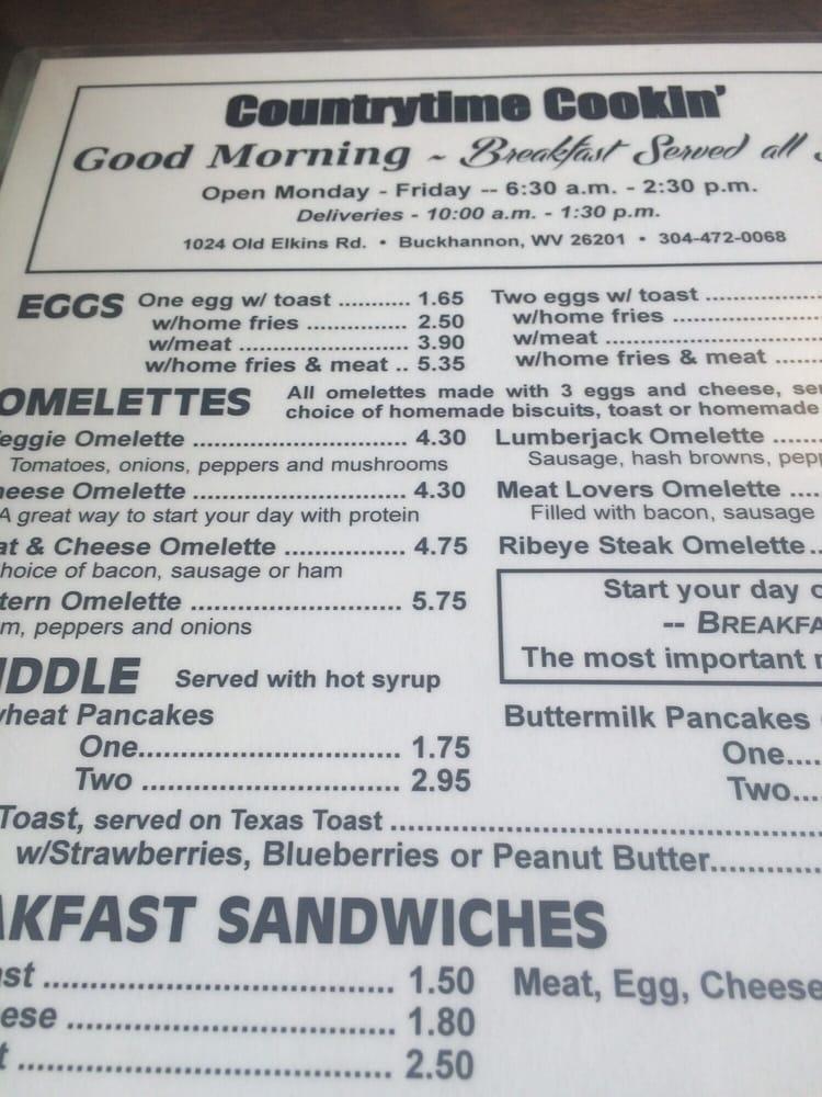 Menu at Countrytime Cooking restaurant, Buckhannon