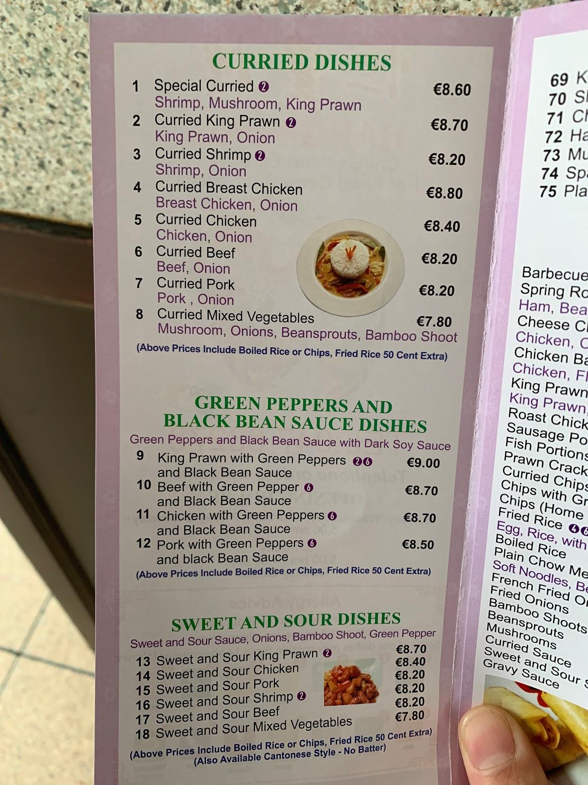 Menu at Hang Fung Chinese Carry Out fast food, Monaghan