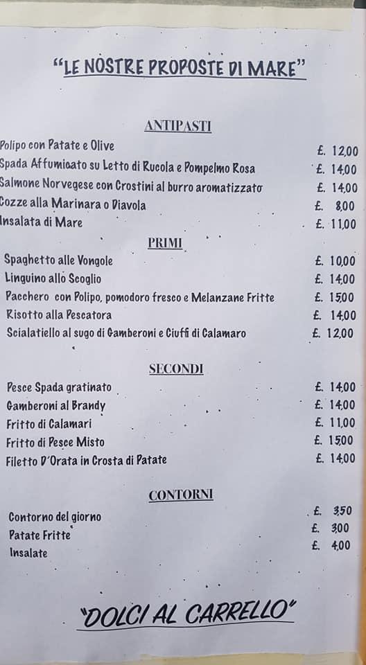 Menu at Miseria e Nobiltà restaurant, Saluggia