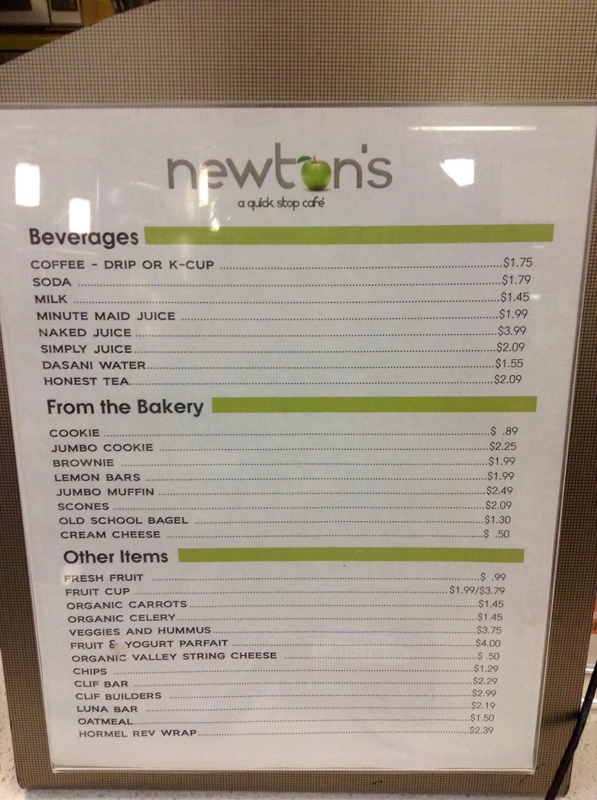 Menu at Newton's Café cafe, Stillwater