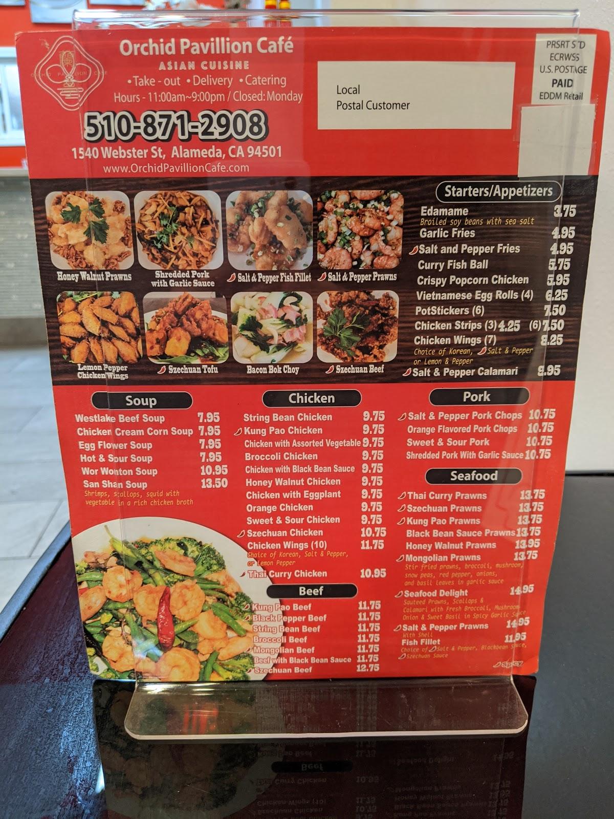 Menu at Orchid Pavillion Cafe, Alameda