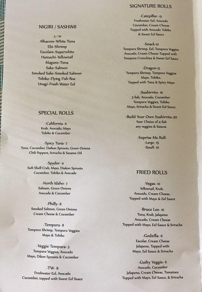 Carta del restaurante Raw Dead Fish, Coeur d'Alene, 514 E Best Ave