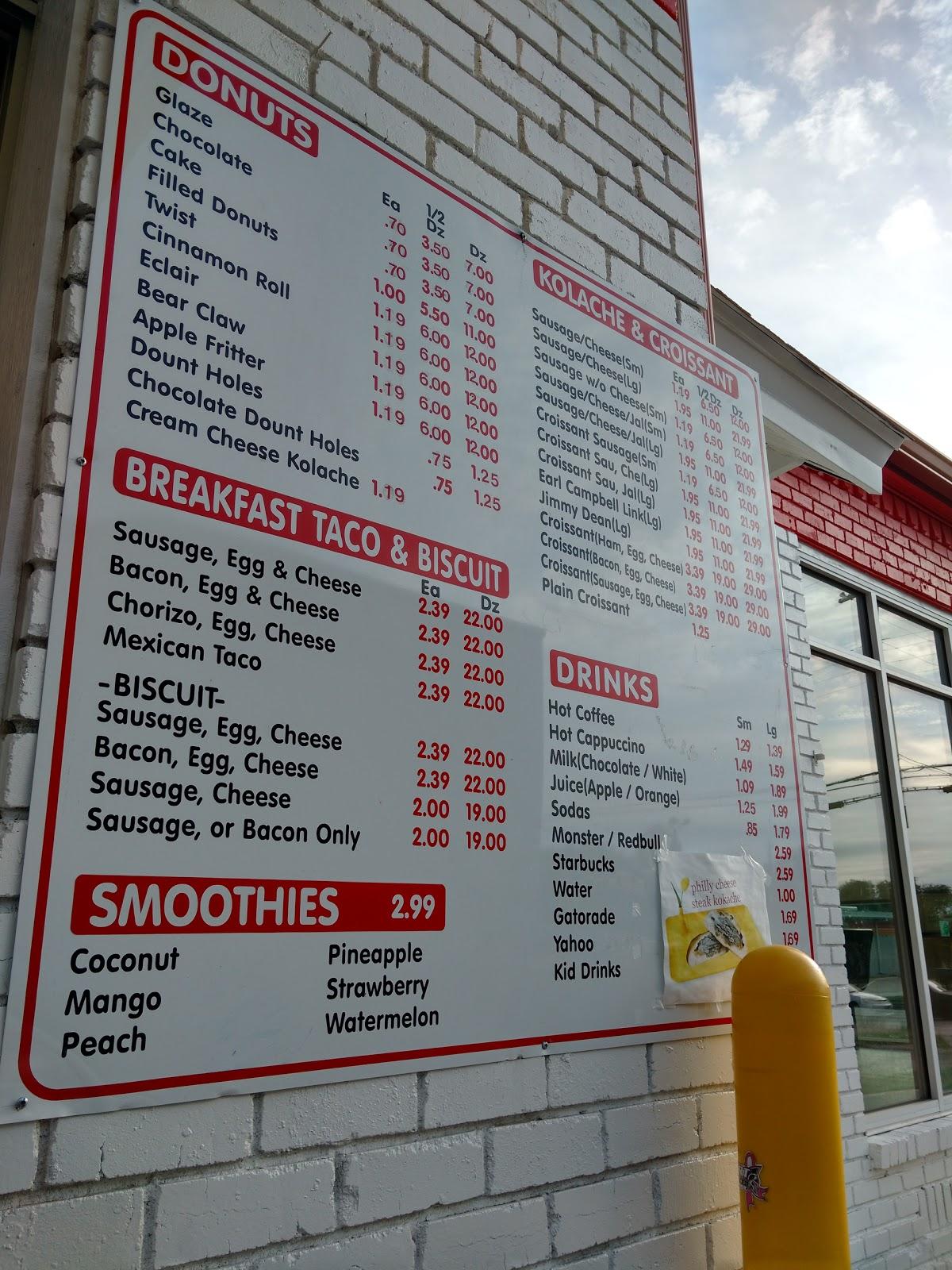 Menu at Snowflake Donuts, Waxahachie, 713 Ferris Ave