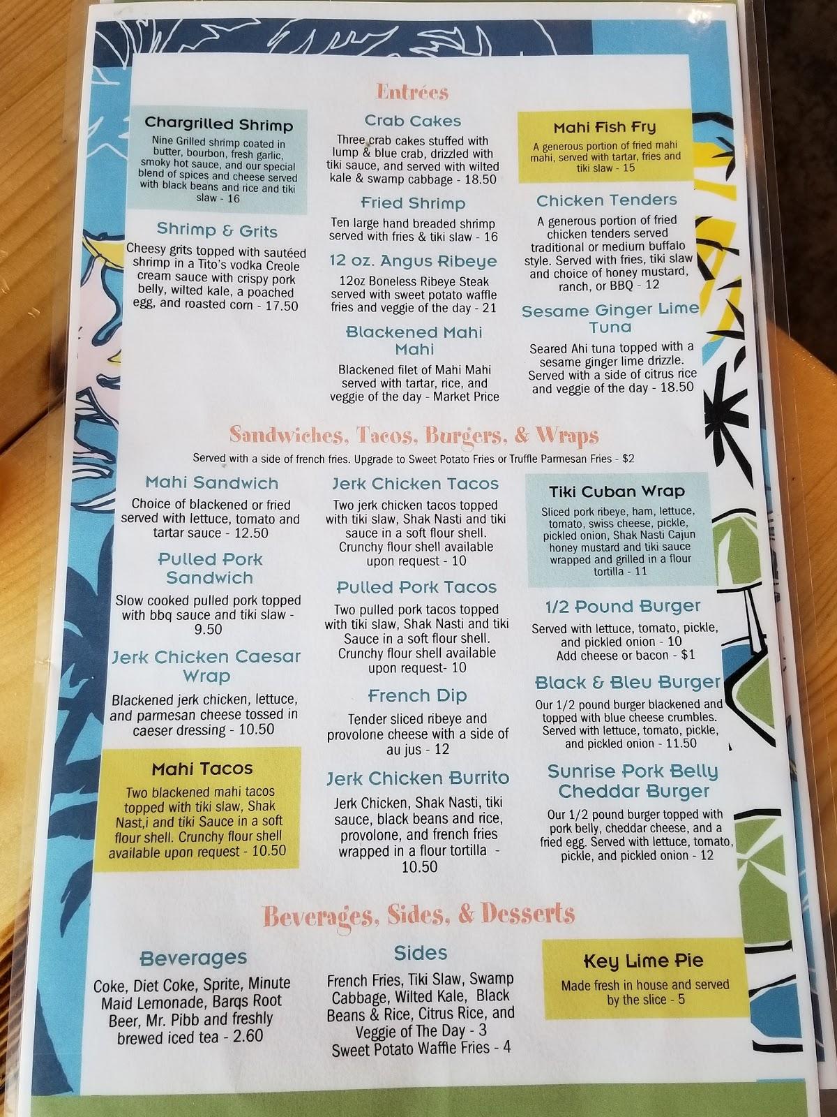 Menu at Tiki West Raw Bar and Grill, Tavares
