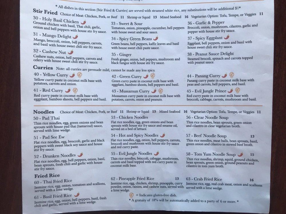 Menu at Best Thai restaurant, Lincoln City