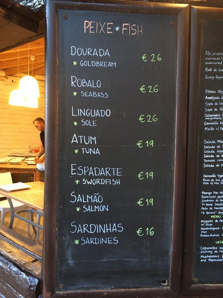 Menu at Boneca Bar, Carvoeiro, Portugal