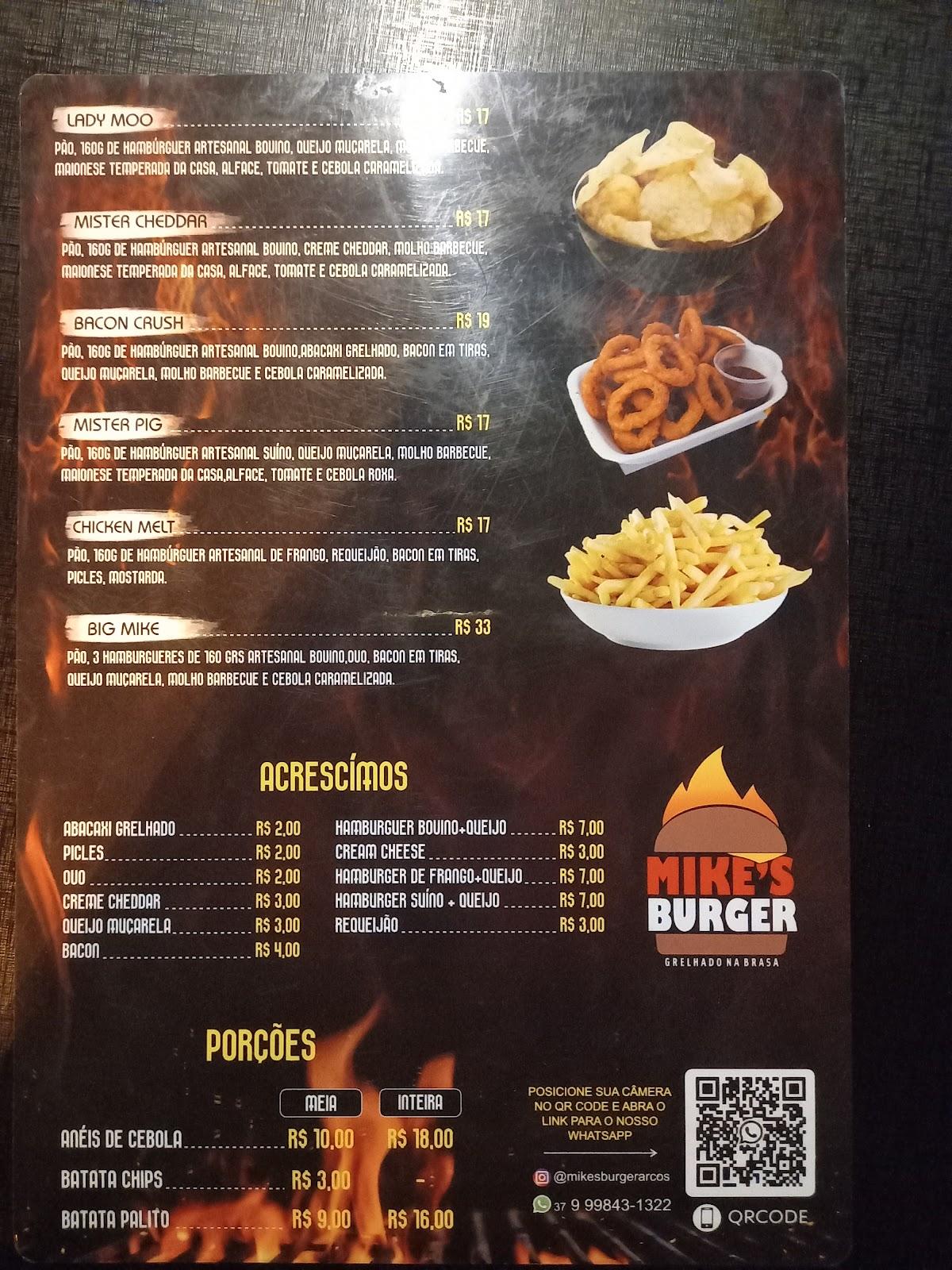 Menu at Mike's Burger restaurant, Arcos