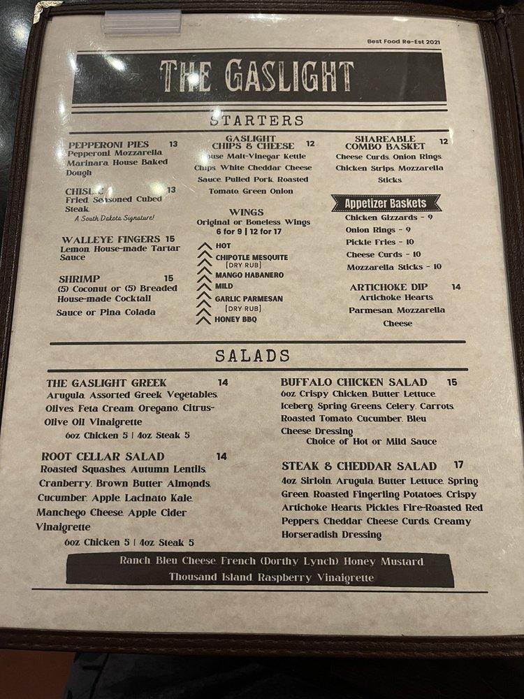 Menu at The Gaslight Dining Saloon pub & bar, Rockerville
