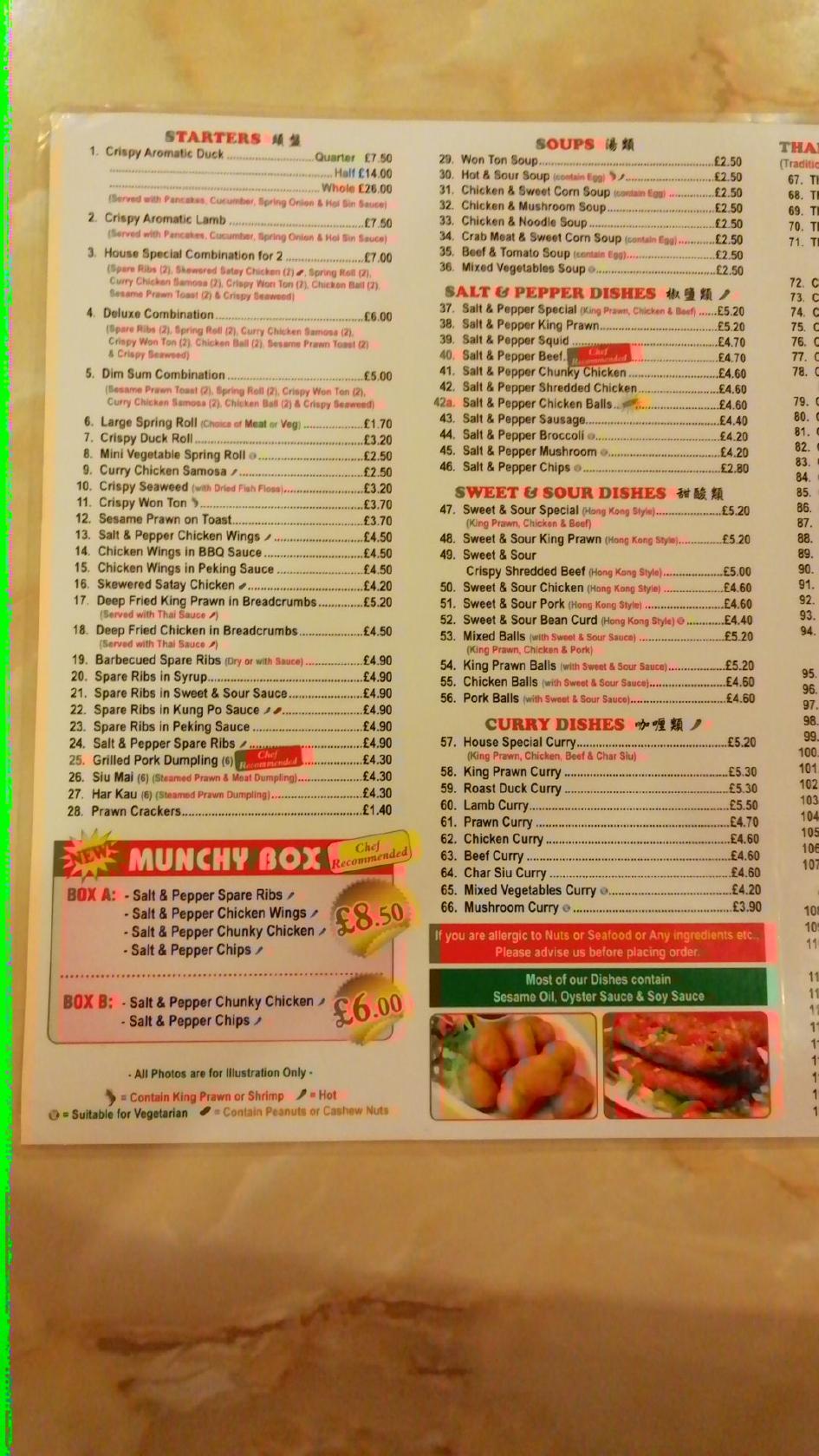 Menu at The Golden Sea fast food, Blackpool