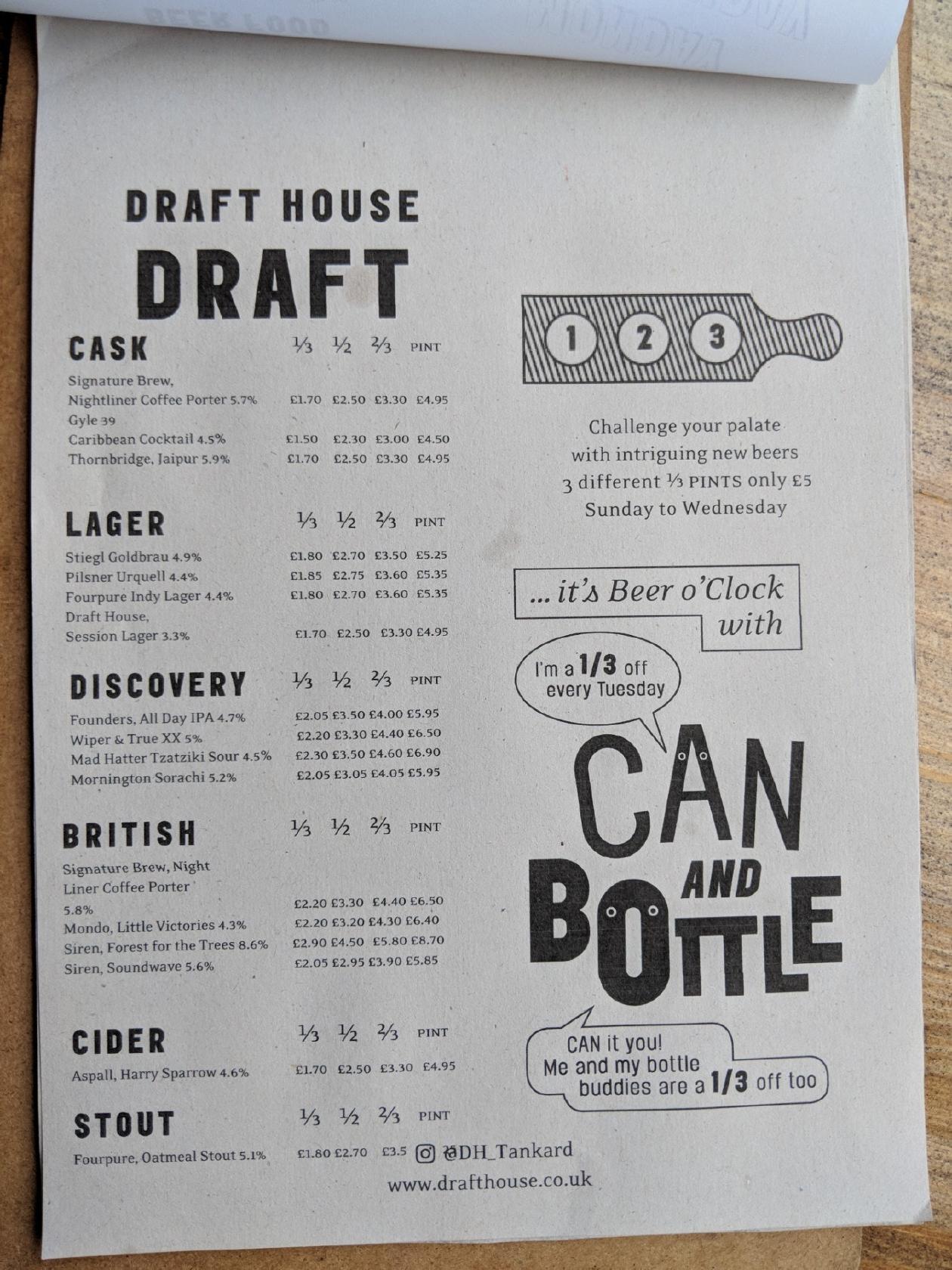 Menu at The Tankard pub & bar, London, 111 Kennington Rd