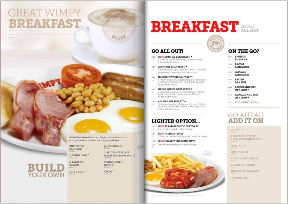 Menu at Wimpy restaurant, Peterborough