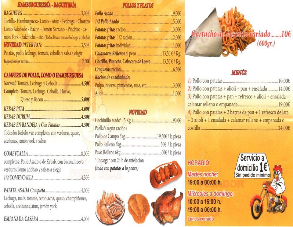 Menu at Asador Come y calla, Estación Férrea