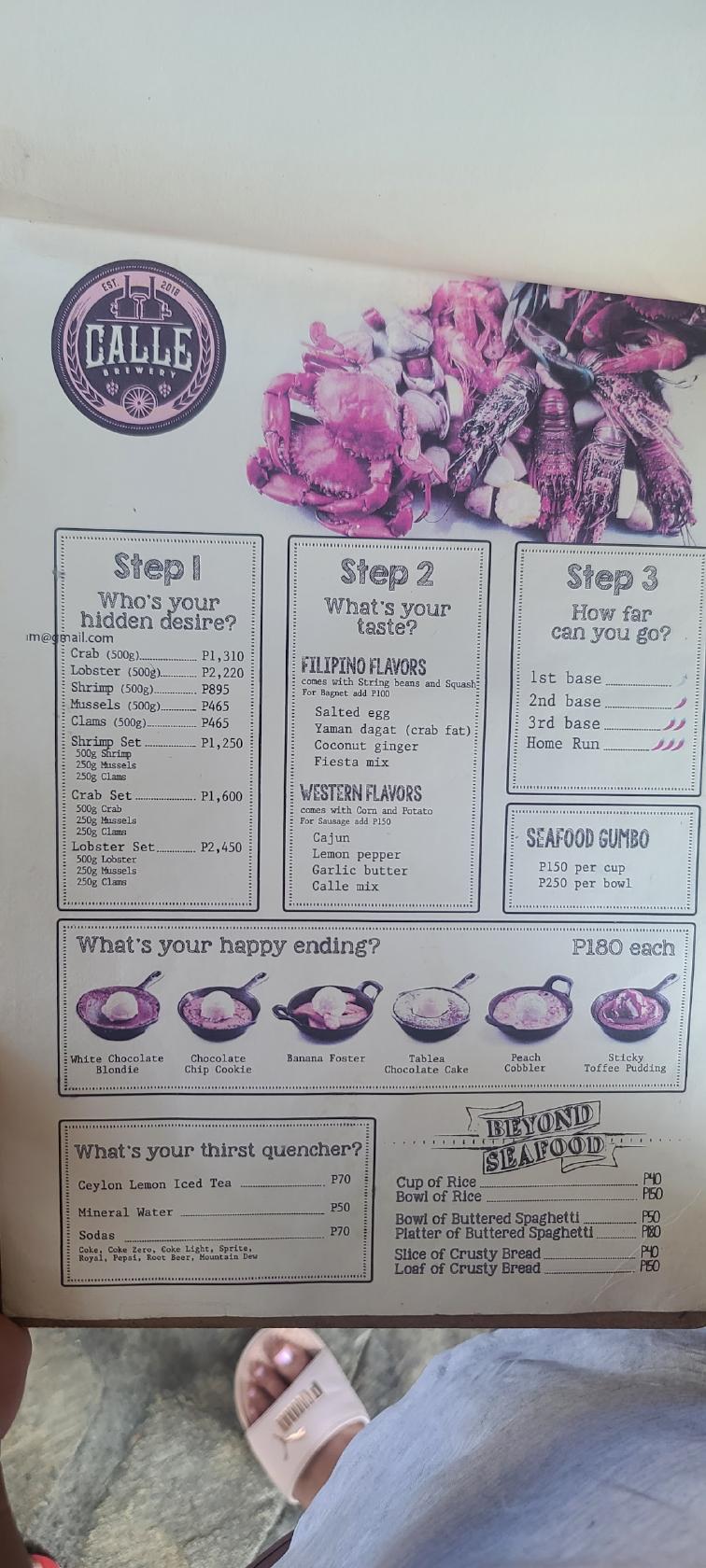 Menu at Calle Brewery restaurant, Vigan City