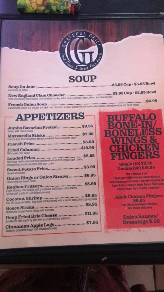 Menu at Grateful Grill pub & bar, Silver Springs