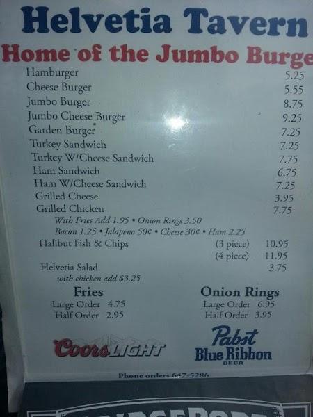 Menu at Helvetia Tavern pub & bar, Hillsboro, NW Helvetia Rd