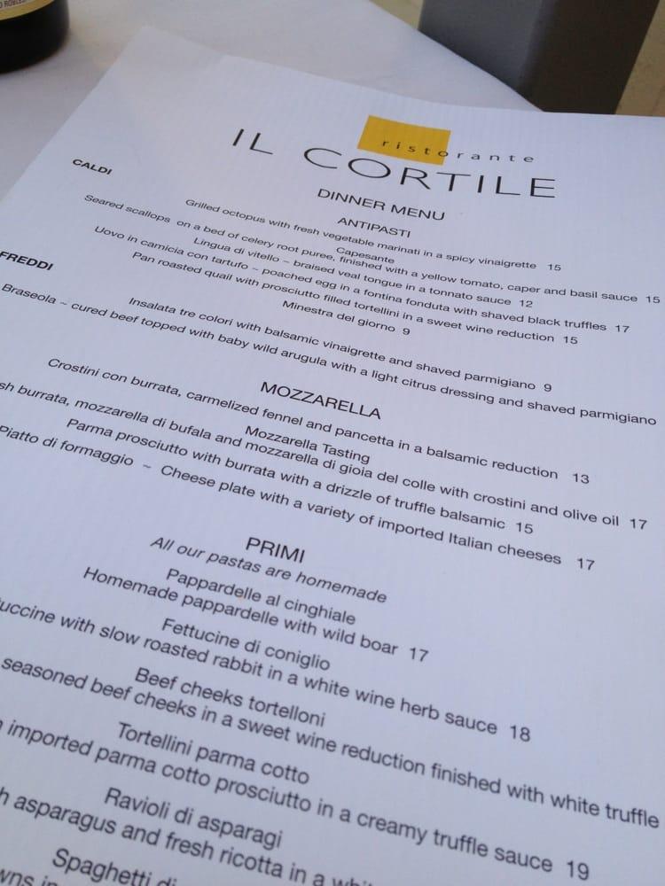 Menu at Il Cortile Ristorante restaurant, Paso Robles