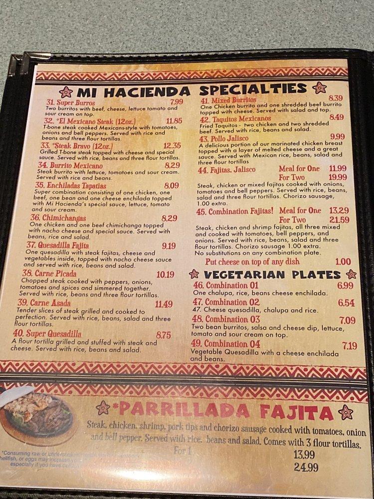 Menu at Mi Hacienda Mexican Restaurant, Decatur