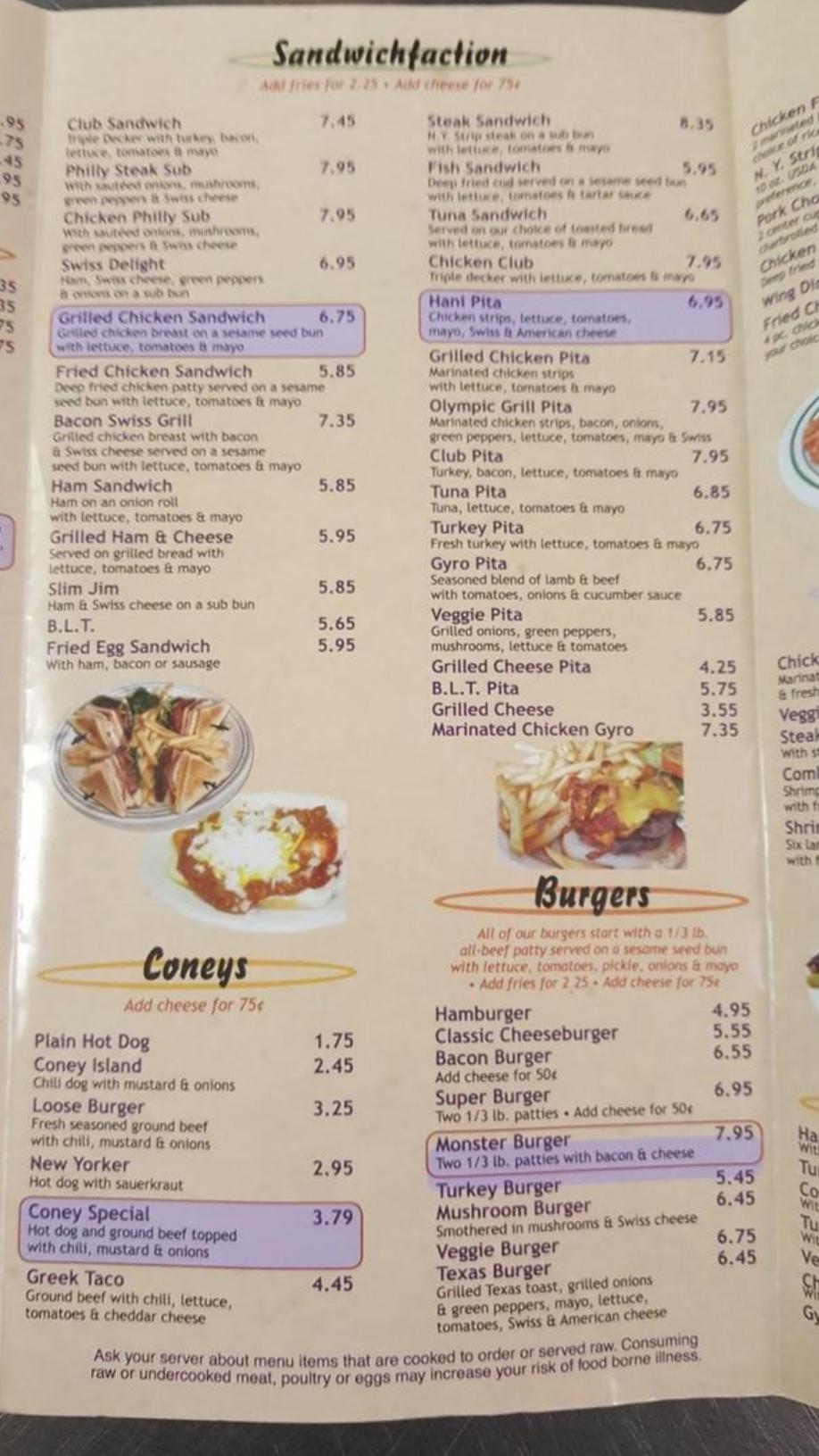 Menu at Olympic Grill restaurant, Detroit, 119 W Warren Ave