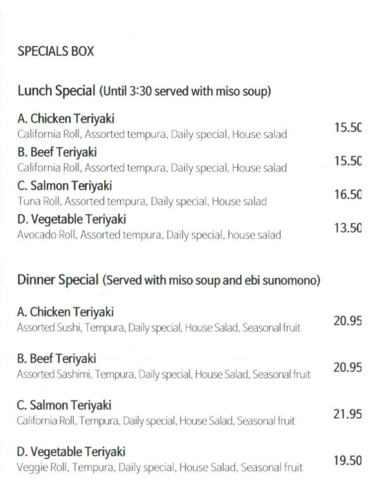 Menu at PG Sushi restaurant, Prince George