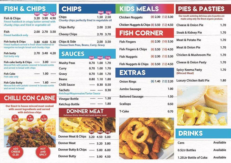 Menu at Paddock Fish Bar, Huddersfield
